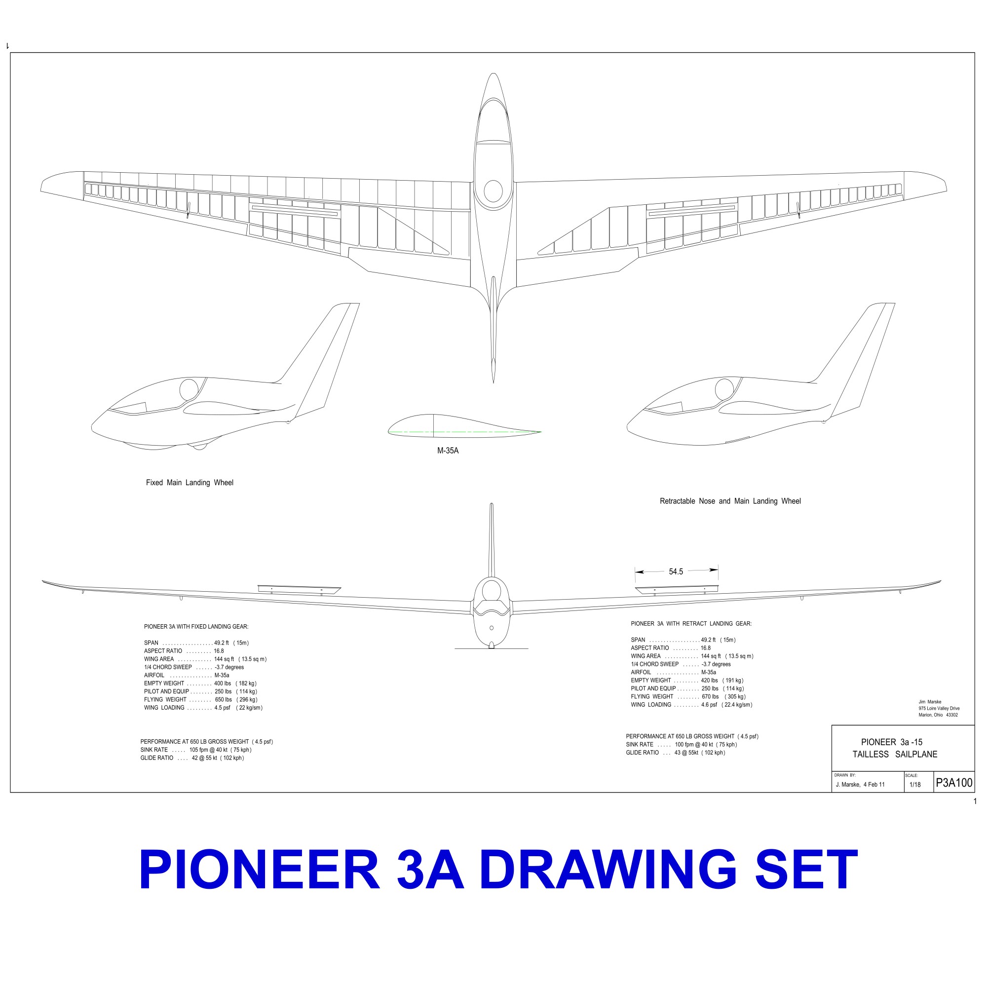 Pioneer 3A Drawing Set – Complete PDF Bundle – Marske Aircraft